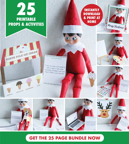 25 Printable Elf Prop and Activity Bundle - VERSION 2 - Pjs and Paint®