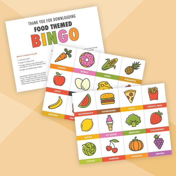Printable Food Themed Bingo Game - Pjs and Paint®